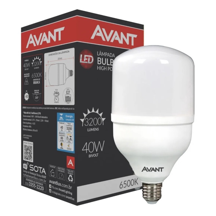 Lâmpada Led Bulbo 20W, 30w, 40w e 50w - Branco Frio Bivolt - E-27 - Avant | Shopee Brasil