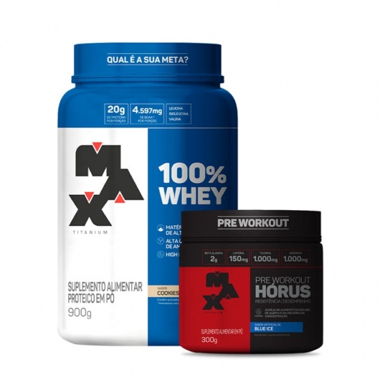 Whey Protein Max Titanium + Pré Treino Horus Combo | Shopee Brasil