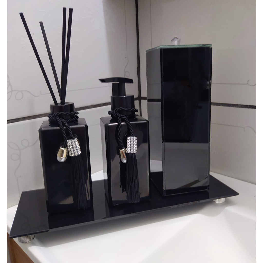 Kit Lavabo/Banheiro Vidro Preto, Difusor De Ambiente , Aromatizador De ...