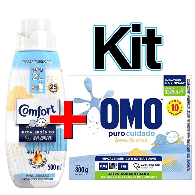 kit omo puro cuidado 500gr + amaciante confort 500ml | Shopee Brasil