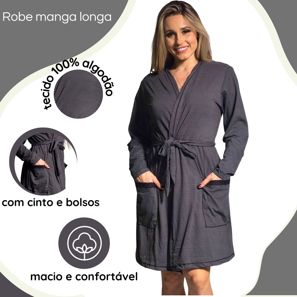 Robe Roupão Feminino Manga Longa de Malha - Escorrega o Preço
