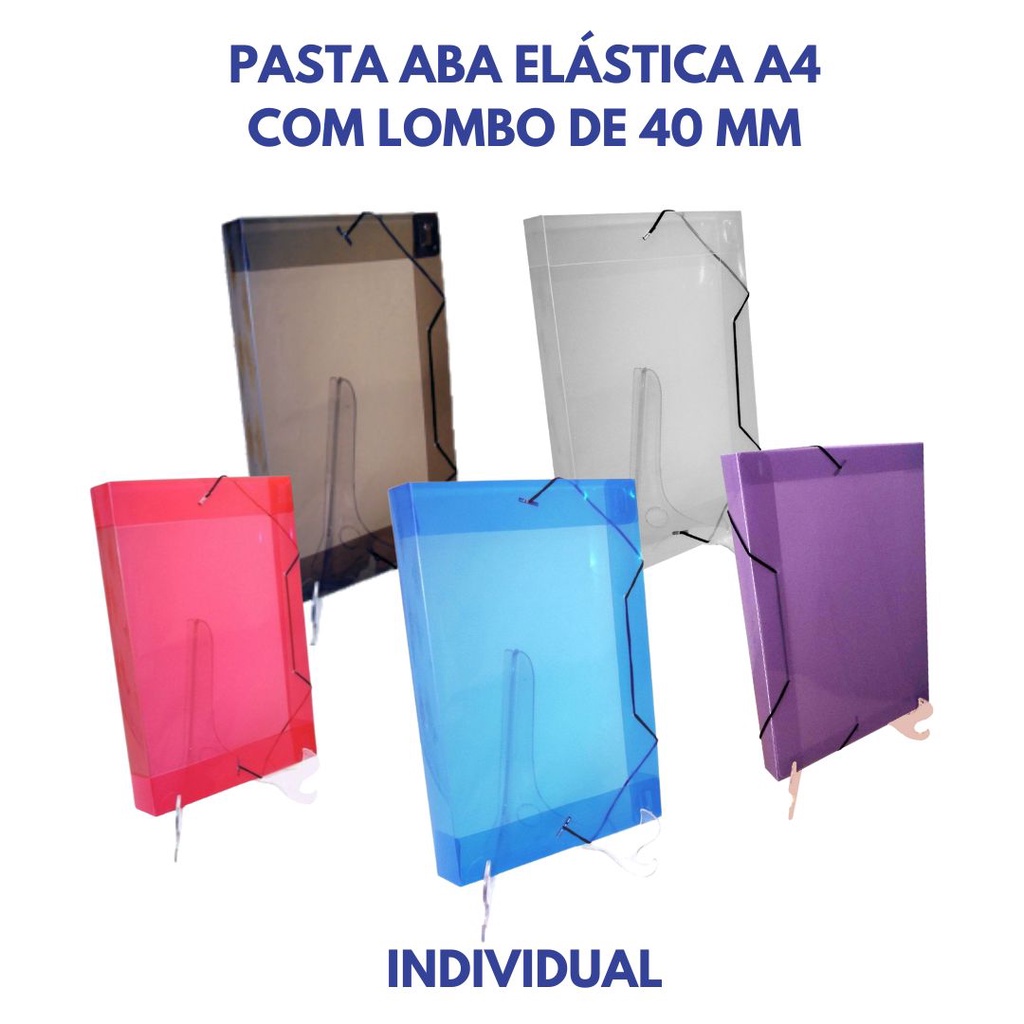 Pasta Aba Elástica A4 Com Lombo de 40 Mm Transparente Diversas Cores ...
