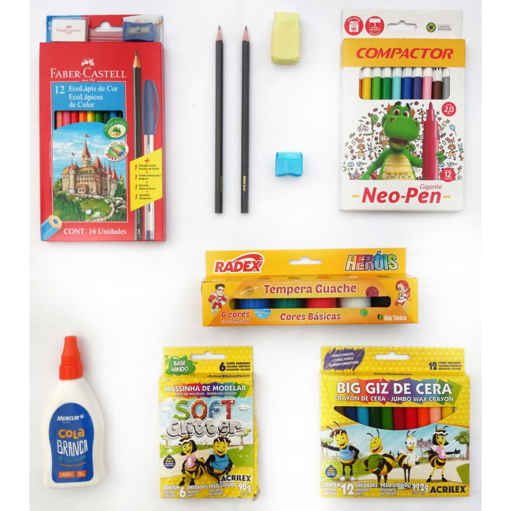 Kit Material Escolar Infantil Completo com 57 peças | Shopee Brasil