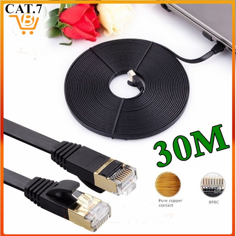 Hohxil 20m - 50m Cat7 Alta Velocidade Rj45 Stp Flat 10gigabit Cabo De Rede Lan Cat 7 - Escorrega ...
