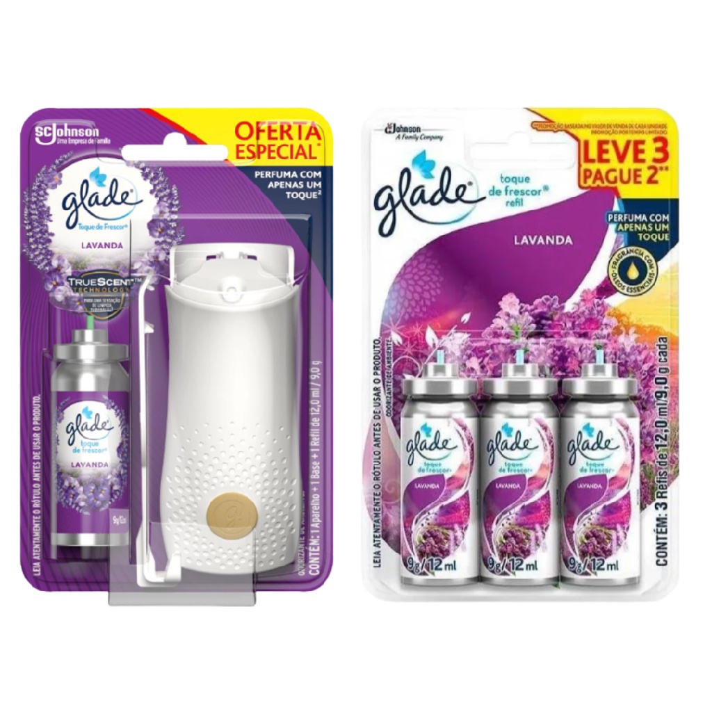 Aparelho Glade Toque de Frescor + 4 Refis de Lavanda 12ml | Shopee Brasil