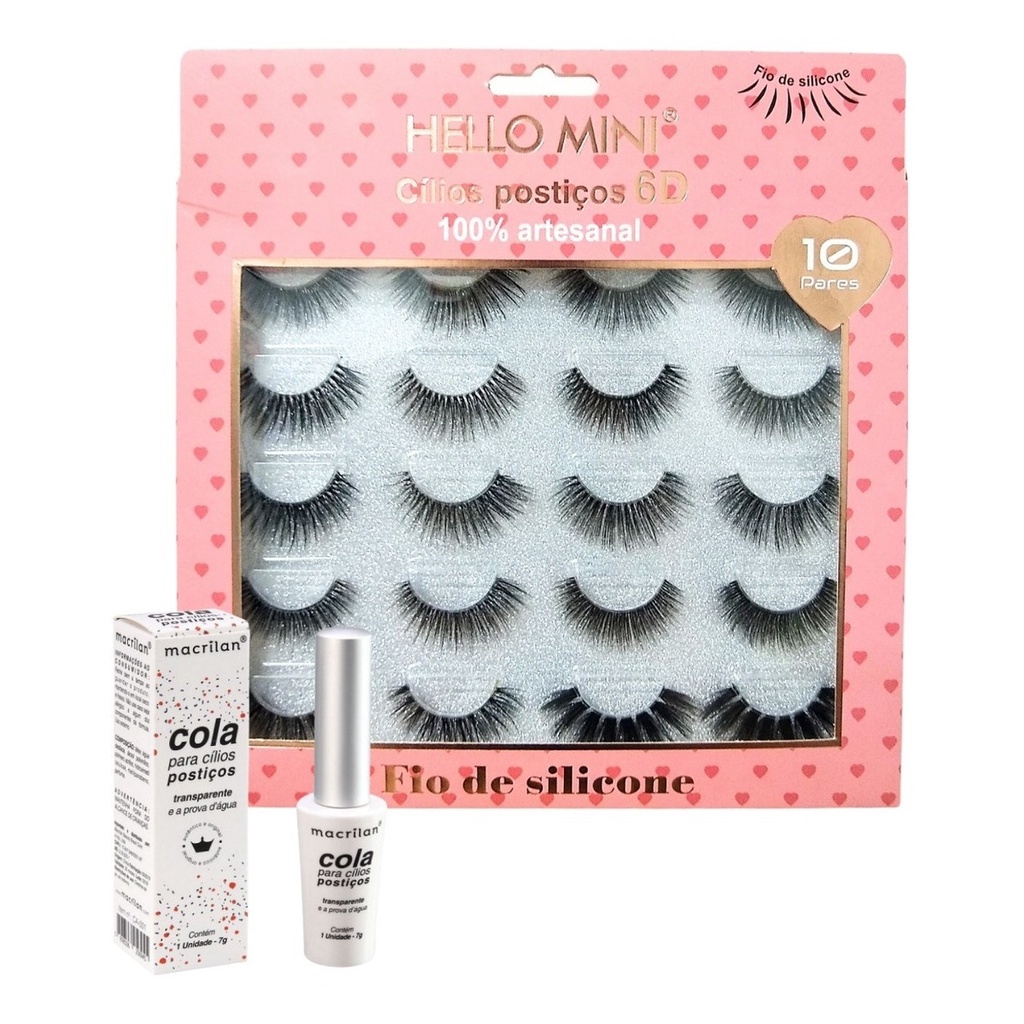 Cartela Cilios 3d Efeito Natural 10 Pares + Cola Macril | Shopee Brasil