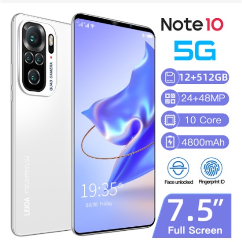 Telefone Note10 Pro Smartphone 12G + 512G Venda De Celular 5g Legit Gamming Móvel WIFI ...