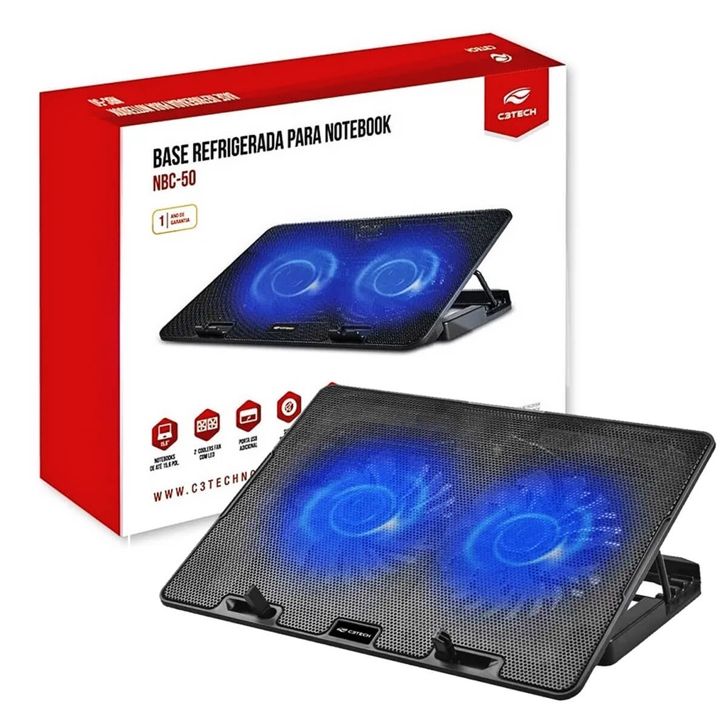 Base Para Notebook Nbc 50Bk C3T 10 A 15,6 Pol Suporte Led 10 até 15,6 ...
