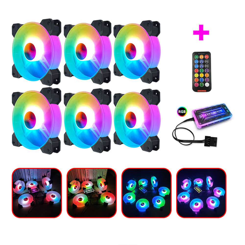 Computer Case Fan 120mm 6Pin Quiet Cooling Fan RGB LED CPU Cooler with ...
