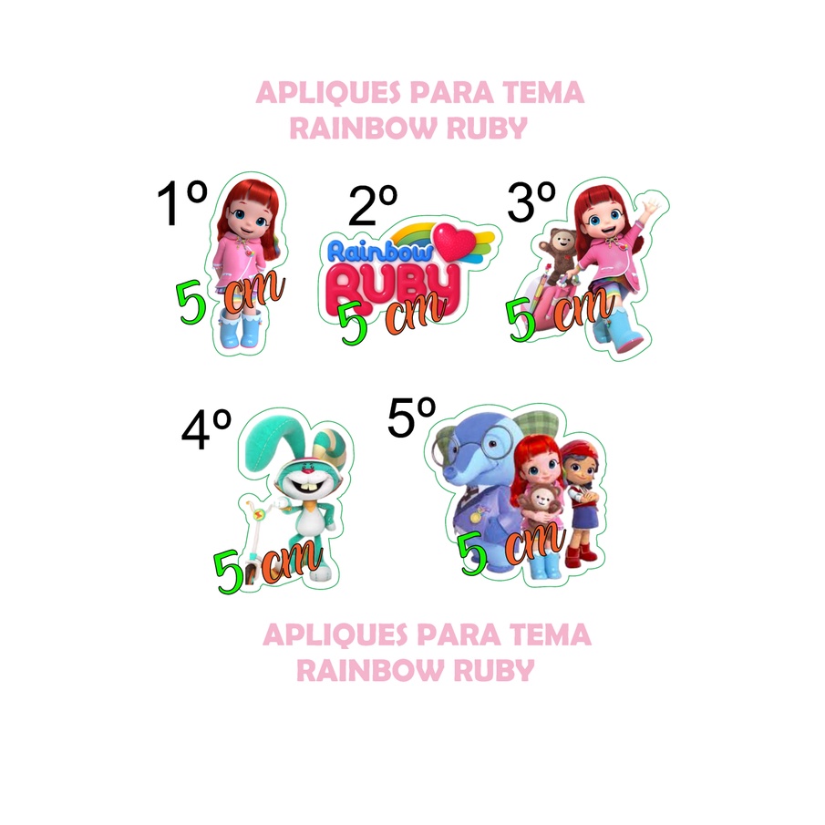 100 Apliques tema RAINBOW RUBY toppers, docinhos, tubetes, etc. 5cm ...