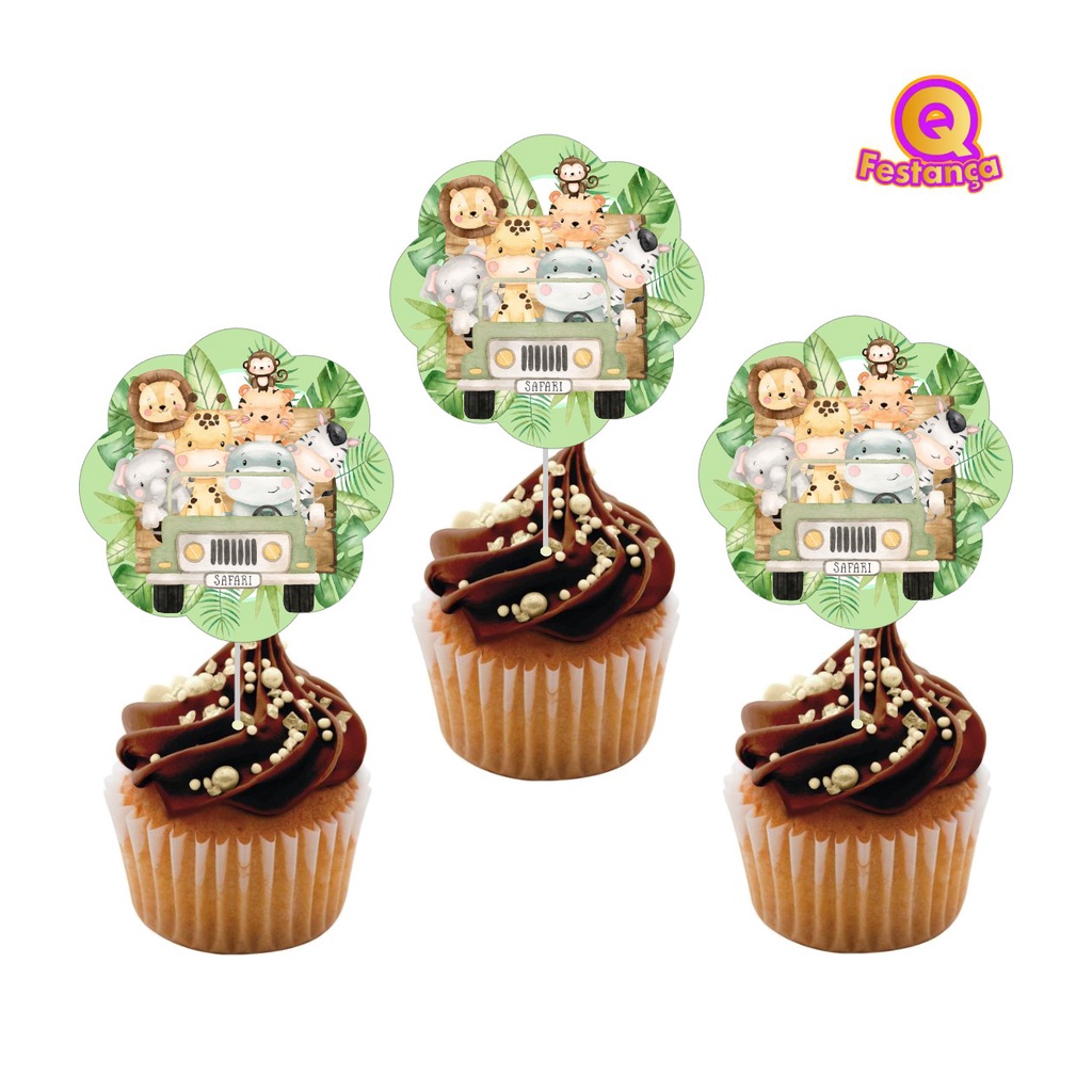10 Topper para Cupcake Safari Aquarela Verde 4cm | Shopee Brasil