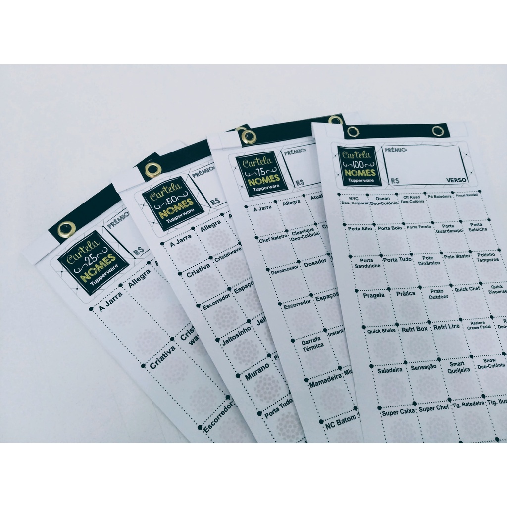 Cartela de Rifa Temática Tupperware, 25, 50, 75 e 100 nomes - kit com 10 cartelas | Shopee Brasil