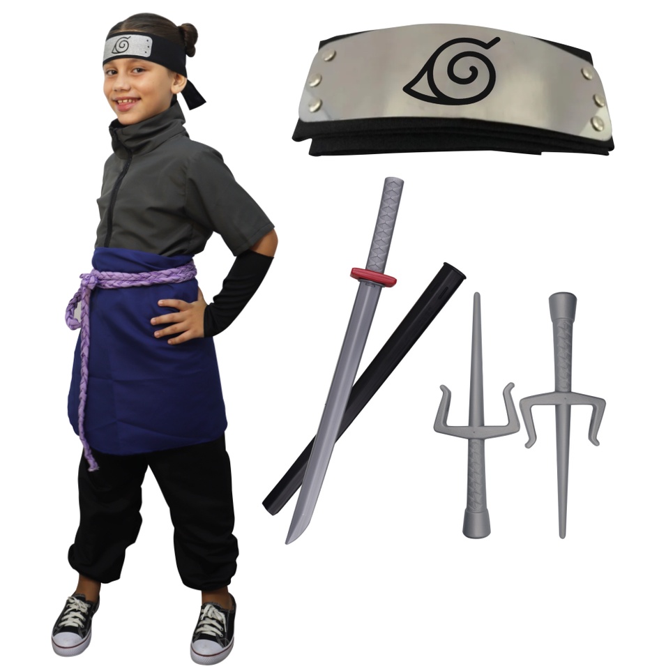 Fantasia Sasuke Itachi Infantil + Bandana + Kit 3 Espadas Ninja ...