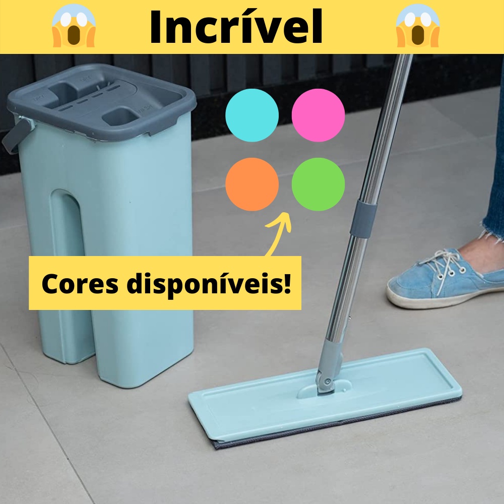 Mop Flat Com 2 Refis Com Cabo Extensivel Inox Com Balde 6 litros ...