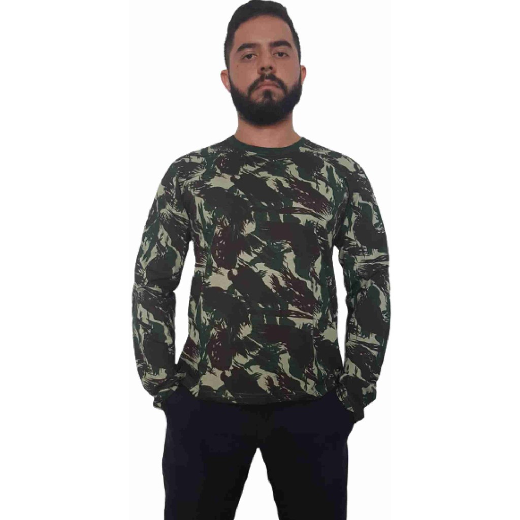 Camisa Camiseta Manga Longa Verde Camuflado Exercito Militar | Shopee Brasil