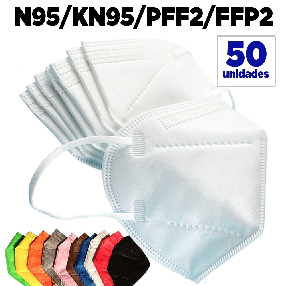 Mascara 5 camadas N95 / KN95 / PFF2 / FFP2 50 un coloridas | Shopee Brasil