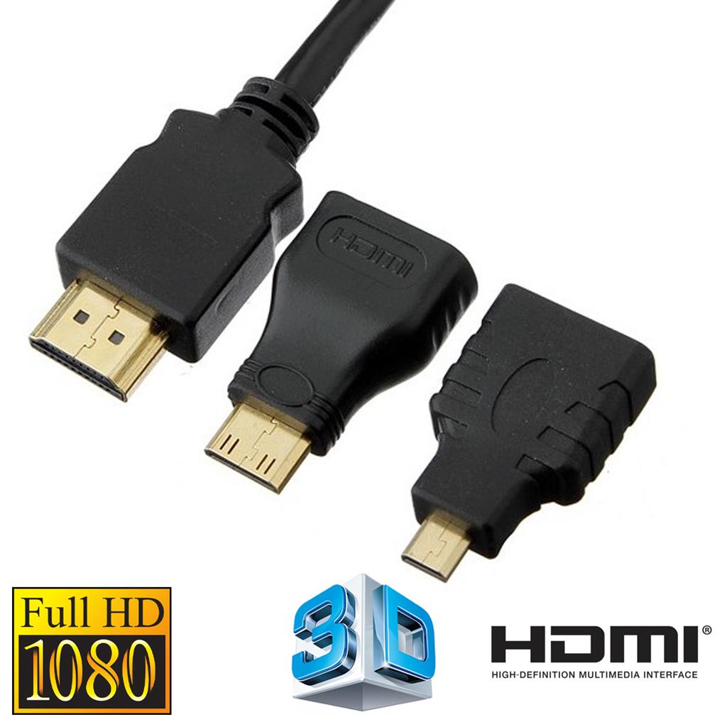 Cabo HDMI 3 IN 1 Com Plug Adaptador HDMI Micro E Mini HDMI 1,50mts ...