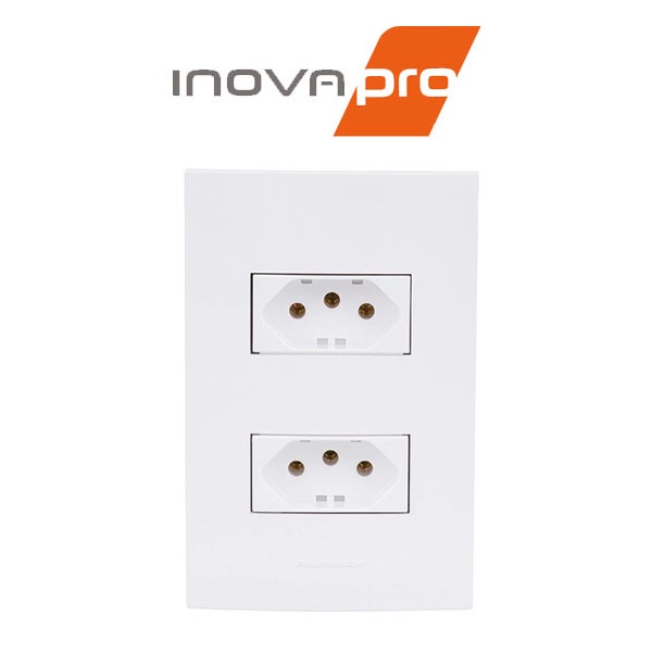 Conjunto Tomada Dupla 2P+T 10A Com Placa Linha Inova Pro Branca - Alumbra | Shopee Brasil