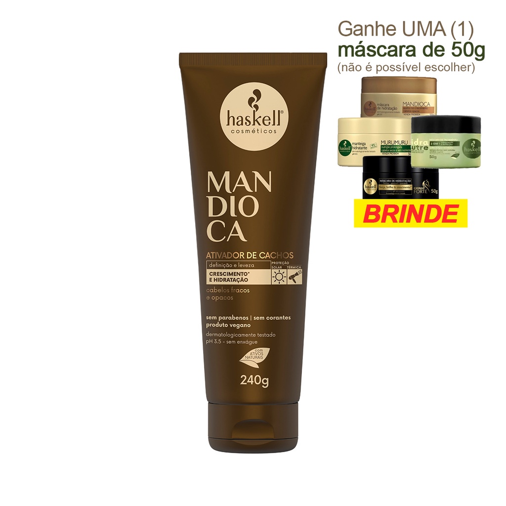 Haskell Ativador de Cachos Linha Mandioca Leave In + Brinde | Shopee Brasil