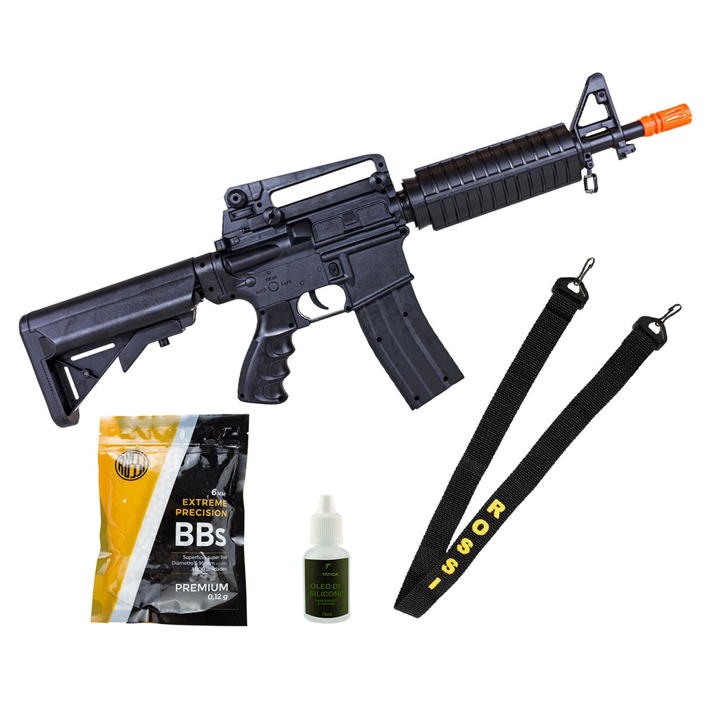 Rifle Fuzil Airsoft Vigor M4A1 Spring, Bandoleira, BBs Rossi 0.12g ...