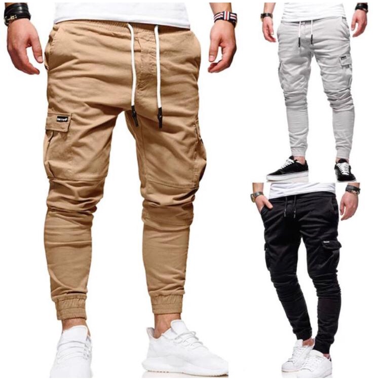 Calça Cargo Jogger Masculina Sarja Colorida Com Elástico Slim Fit