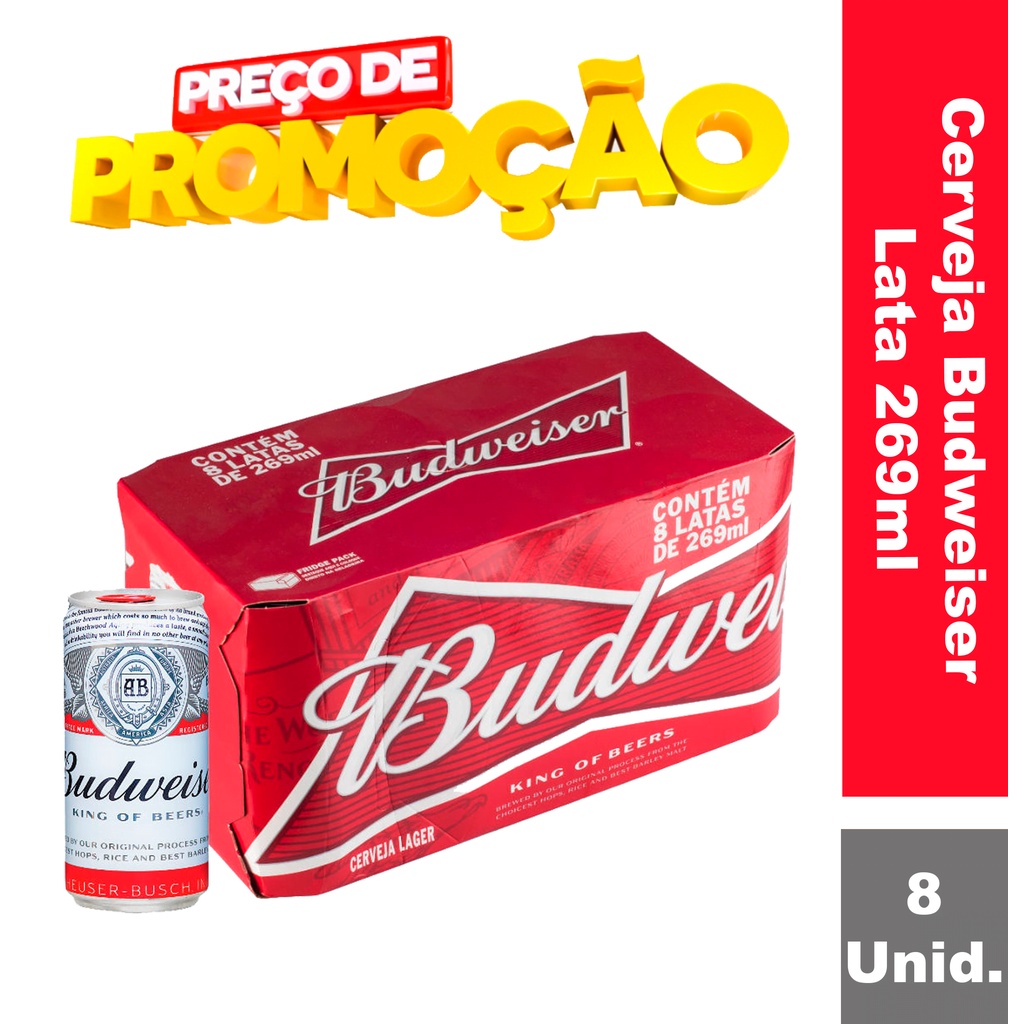 Cerveja Budweiser Lata 269ml - Pack com 8 Unidades | Shopee Brasil