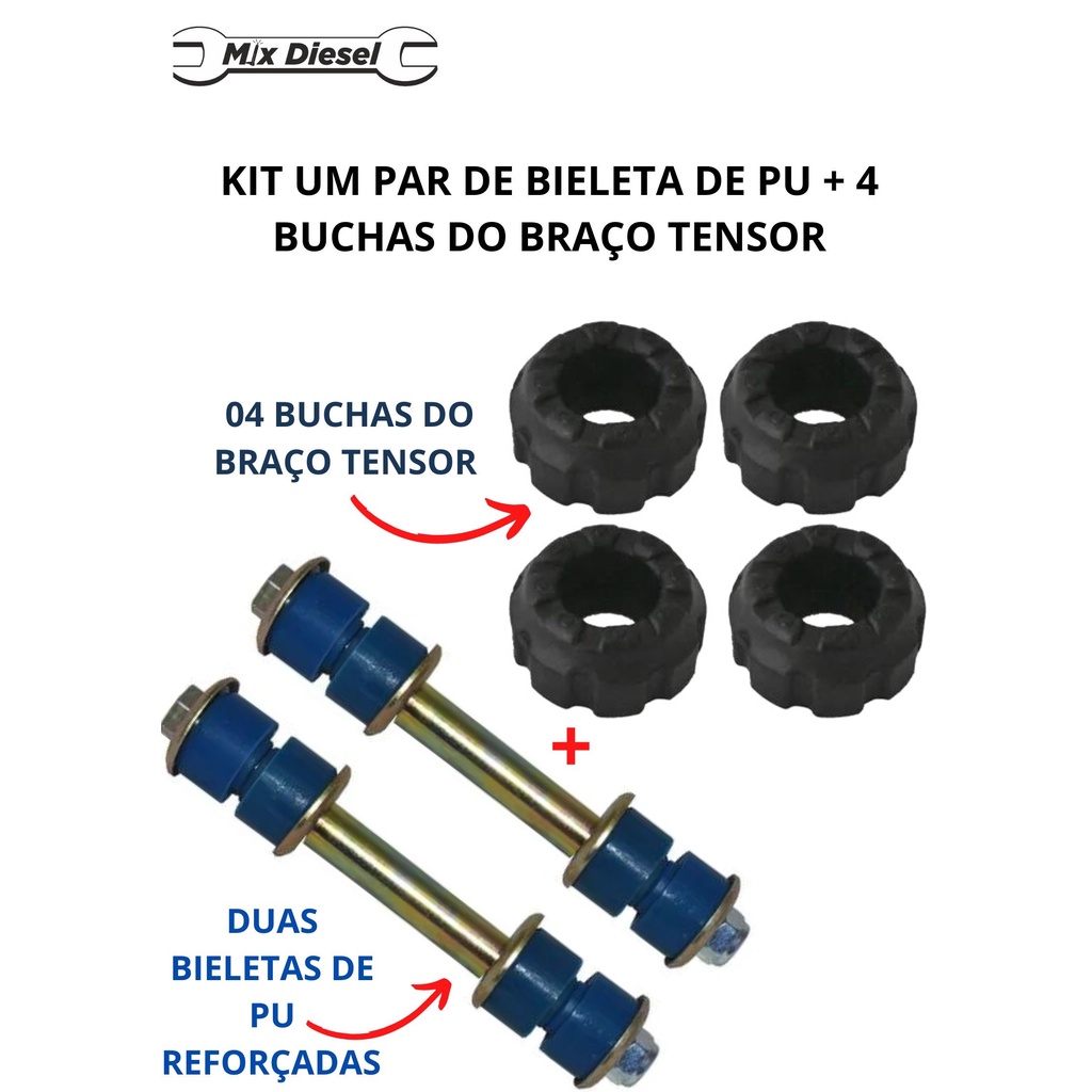 Kit Par de Bieleta PU + 4 Buchas do braço tensor Hyundai Hr 8v/16v Kia ...