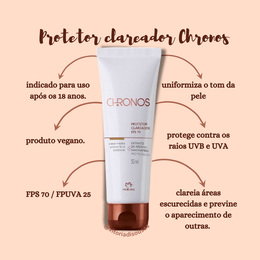 Protetor Solar Clareador Com Base Natura Chronos FPS70 Claro / Medio ...