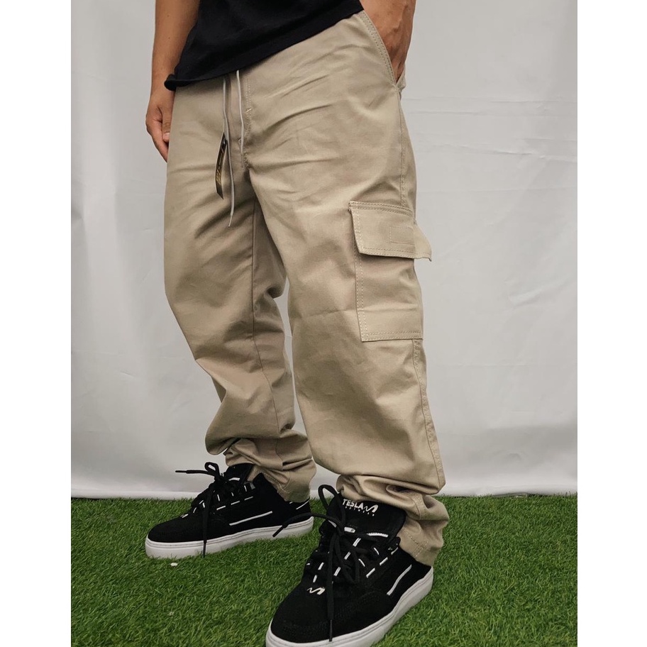 Calça Cargo Larga Várias Cores Masculina Skate Sarja Cordão De Ajuste