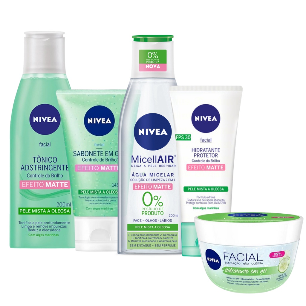 Kit Skincare Nivea Cuidado Facial Controle De Brilho Efeito Matte Pele ...