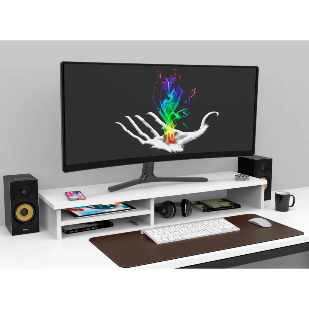 Suporte Para Monitor Mesa Elevado Setup Gamer E Home Office MDF Branco ...