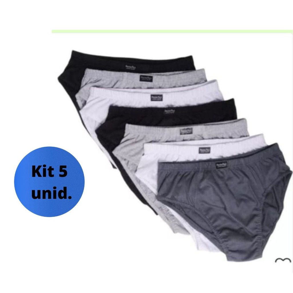 Kit com 5 Cuecas Adulto Básica Modelo tradicional comum - SLIP 100% ...