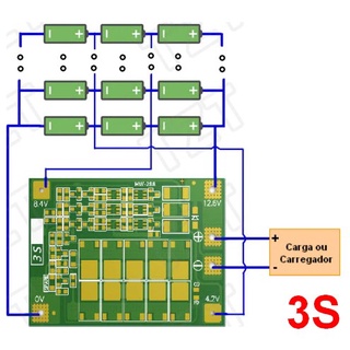 Módulo BMS 3S ou 4S 40A (12.6V ou 16.8V) Com Balanceamento Placa de ...