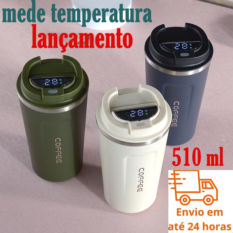 Copo De Cafe Termico Com Visor Led Temperatura Aço Inox Dupla Camada ...