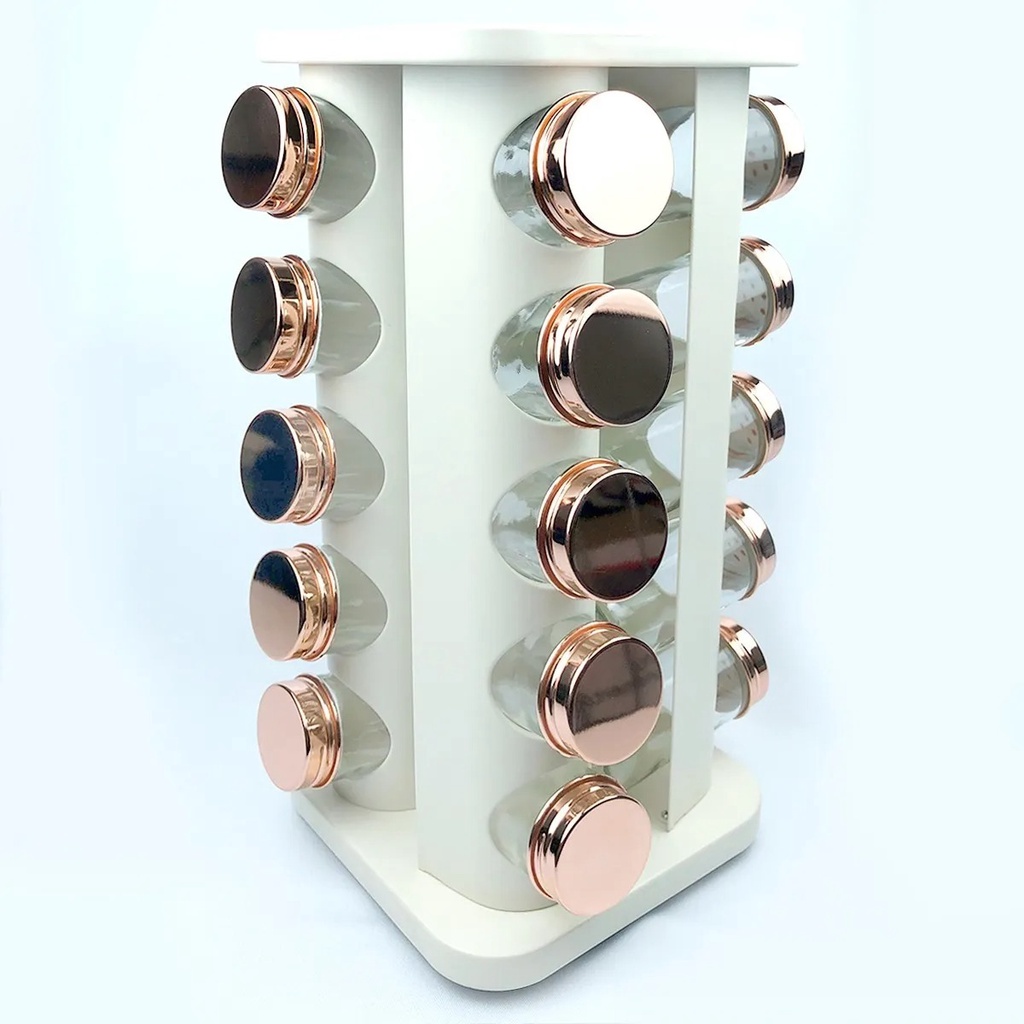 Porta Tempero QD Suporte Cont. Inox Creme 20 Potes Brinde Etiqueta ...