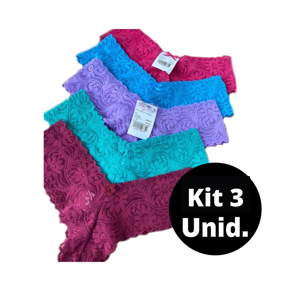 kit C/3 Calcinhas De Renda Tanga Fio Dental | Shopee Brasil