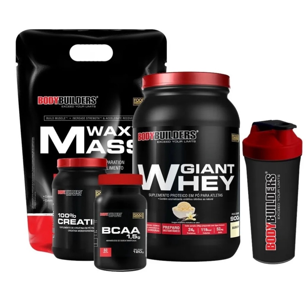Kit Whey Completo Bodybuilders Creatina + Bcaa + Hipercalórico + Shaker | Shopee Brasil