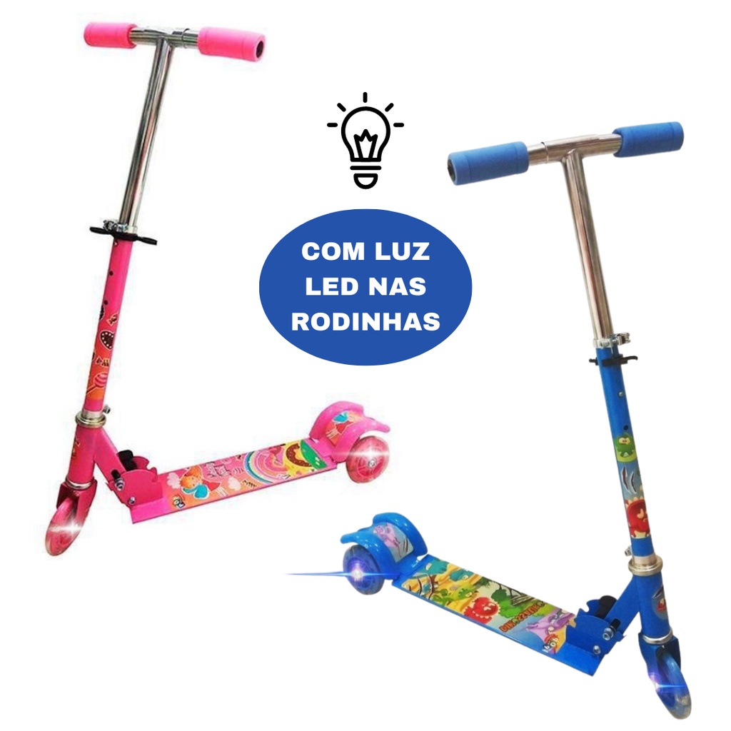 Patinete Infantil 3 Rodinhas com Luz Led e Freio Ajustável Menino ...
