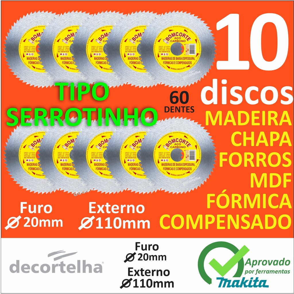 Disco Serra Circular Madeira 60 Dentes Tipo Serrotinho KIT 10 Discos ...