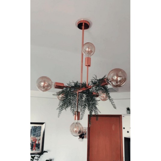 Lustre Pendente Rose Gold ou Preto 6 Braços Sputnik Moderno Assimétrico ...