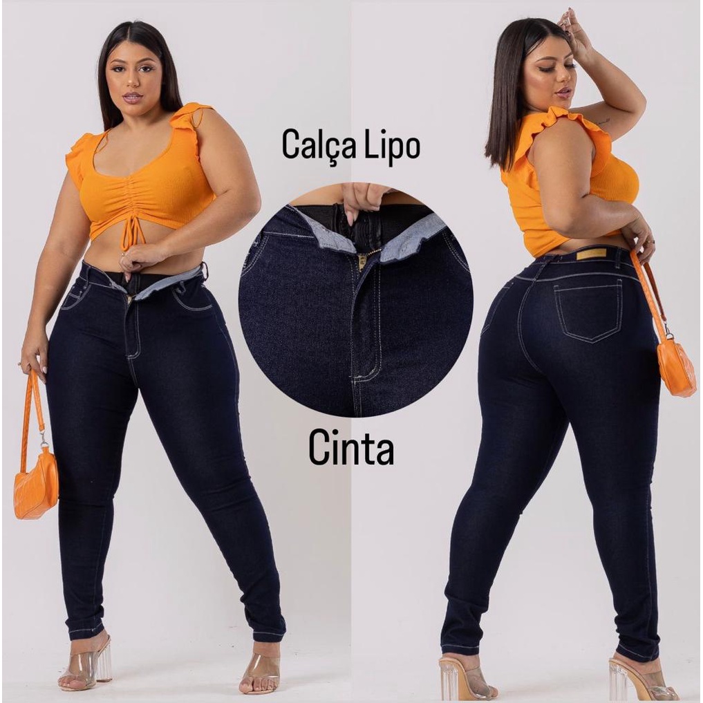 Calça Feminina Jeans Plus Size Super Lipo Cinta Modeladora | Shopee Brasil