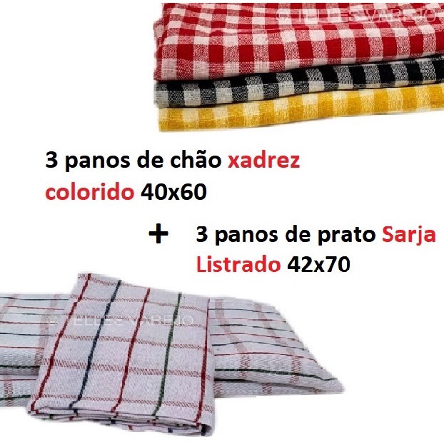 Kit pano de chão xadrez com pano de prato sarja listrado | Shopee Brasil