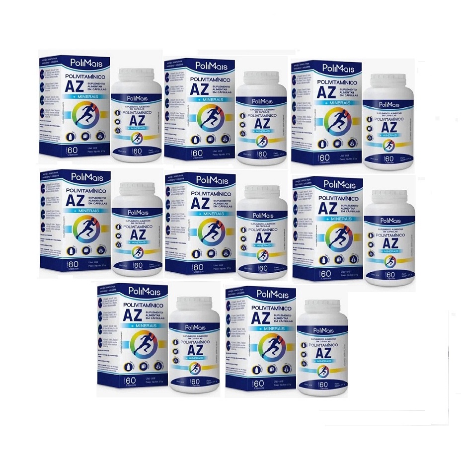 Kit com 8 Suplemento Alimentar Polivitamínico AZ PoliMais 60 Cápsulas ...