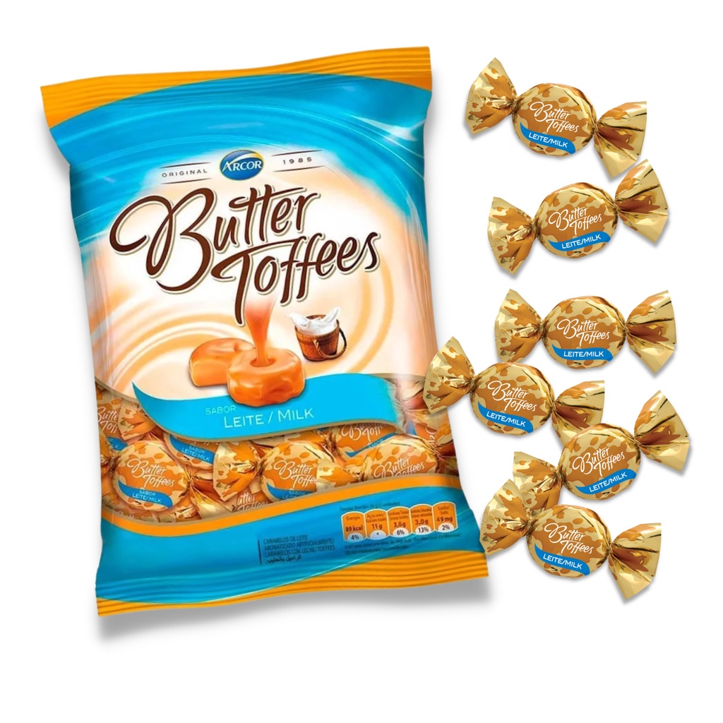 Pacote Bala Recheada Butter Toffees Leite Milk 100g - Arcor | Shopee Brasil