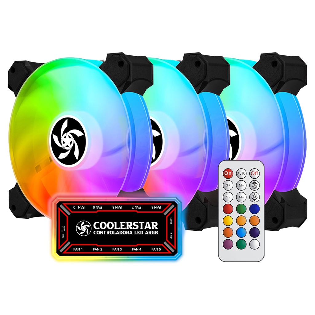 Kit Cooler ARGB 120mm LED Rainbow com Controladora e Controle ...