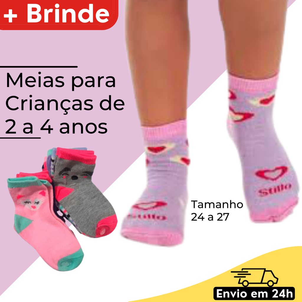 Meias infantil de meninas feminina kit com 12 pares diversas cores ...