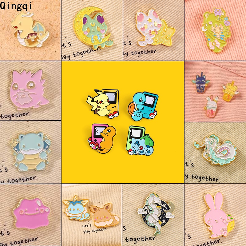 Animal Bonito Esmalte Pin Lua Gato Dragão Broche Emblemas Jogo De ...
