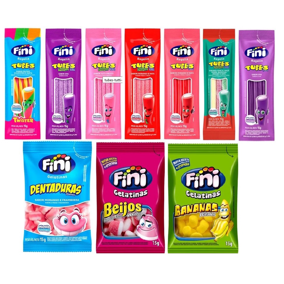 Combo Kit pacotes bala de goma tubes mini fini sabores variados 15g ...