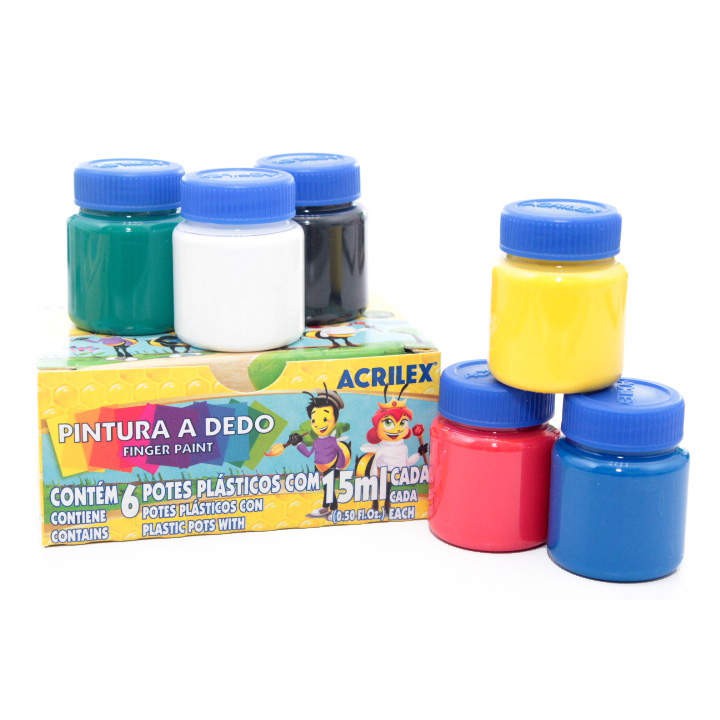 Kit com 2 caixas de Tinta Pintura Dedo 6 Cores cada caixa 15ml Acrilex ...