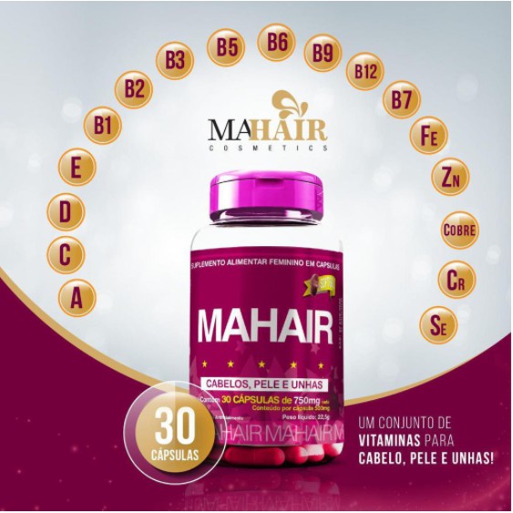 Mahair Suplemento Para Cabelo Tratamento Capilar - 30 Cápsulas - 500mg ...